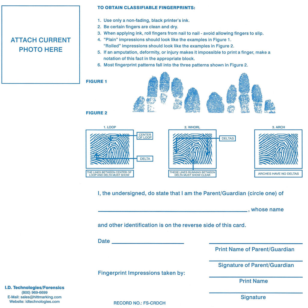 Child Fingerprint Record Card – Certifix Live Scan